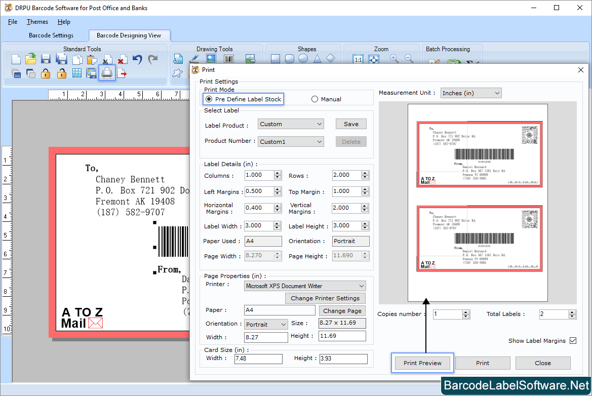 Screenshots of Barcode Software for Post Office to create linear and 2D ...