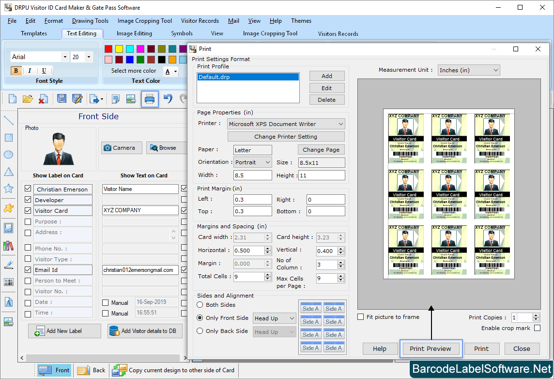 Screenshots of Visitors Gate Pass ID Cards Maker Software to create ...